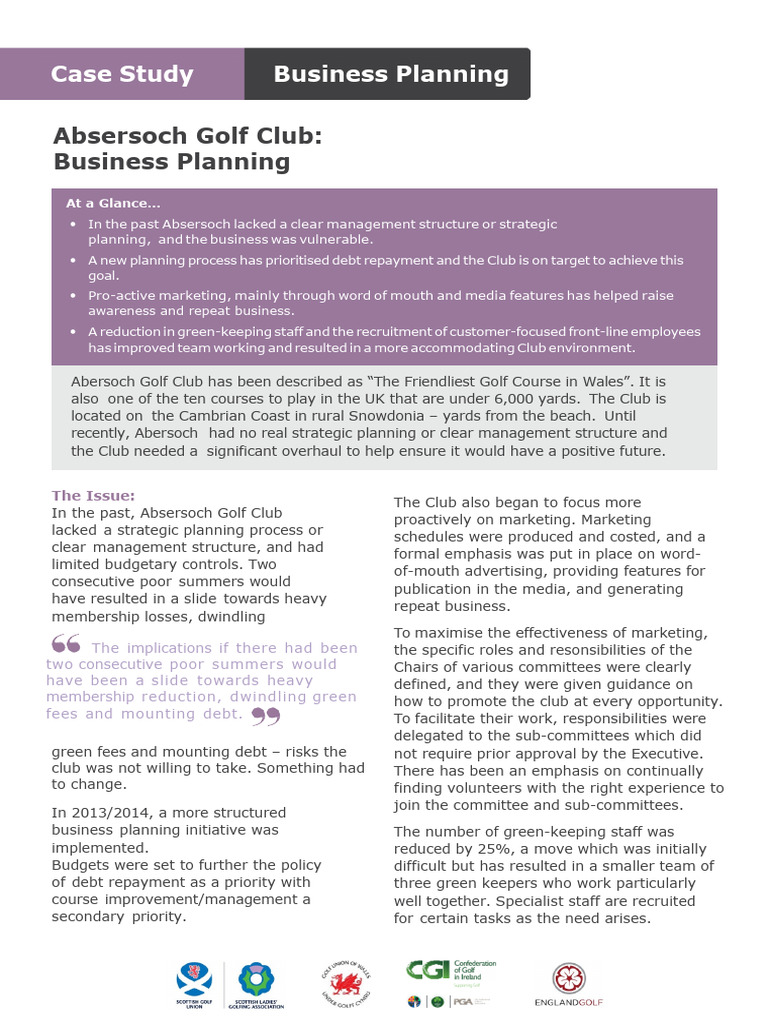 CASE STUDY Golf Club - Business Planning | PDF | Economies