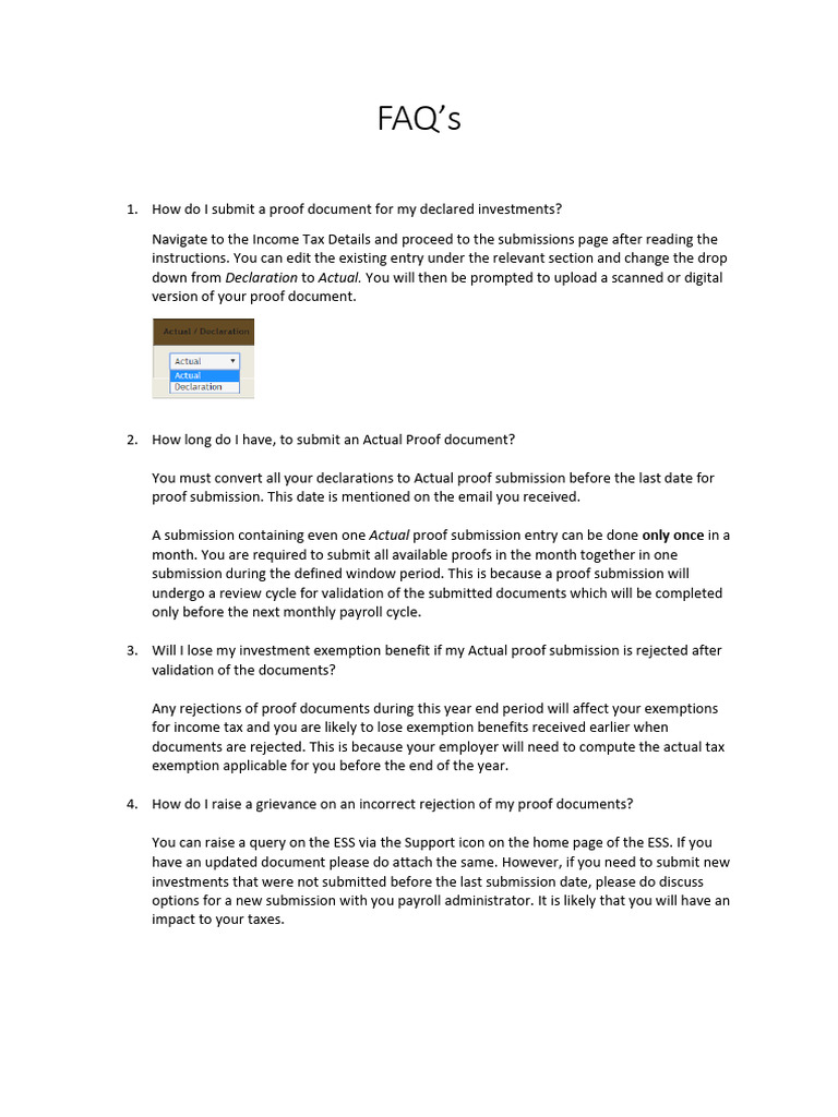 Investment Proof Submission FAQs | PDF