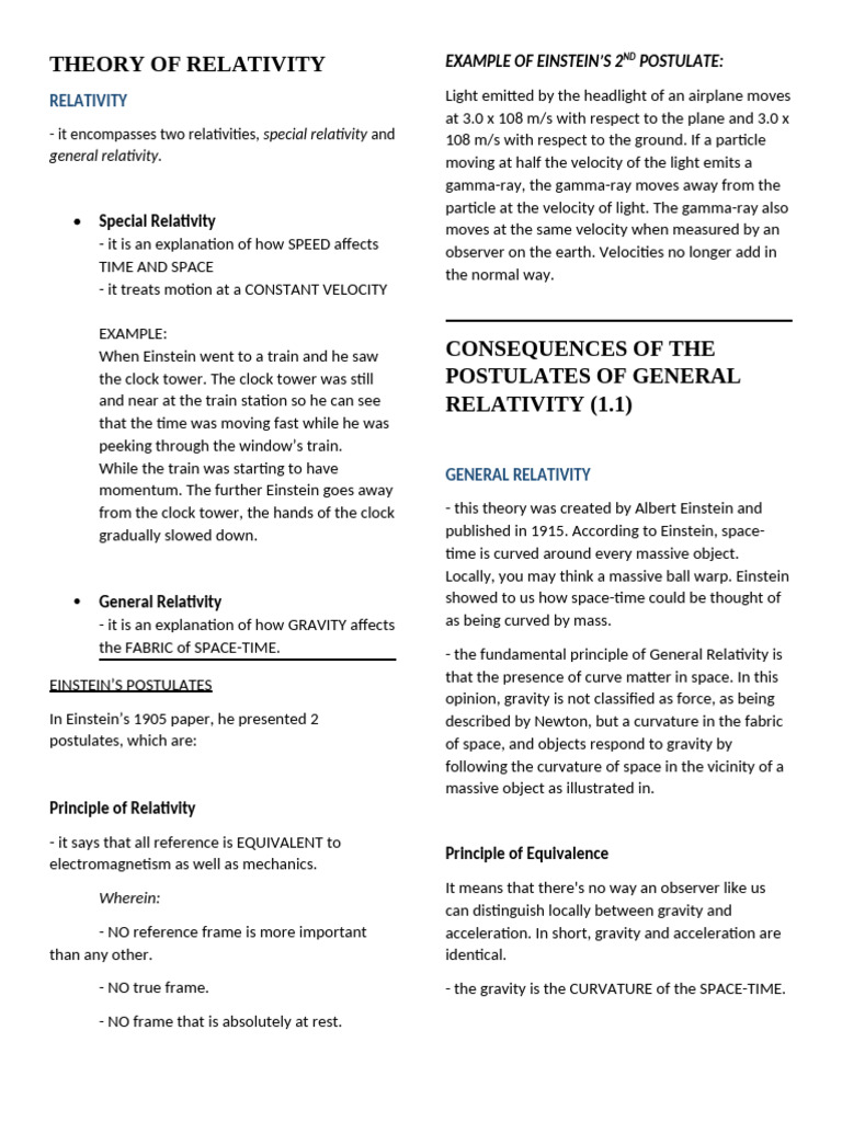 THEORY OF RELATIVITY - Physics | PDF | Special Relativity | Gravity