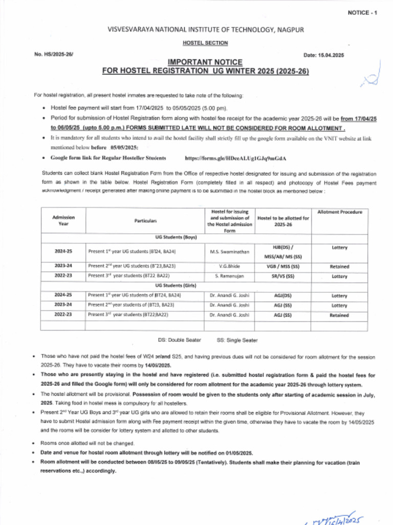 Instructions For Hostel Room Allotment For 25-26 - V1.0 | PDF