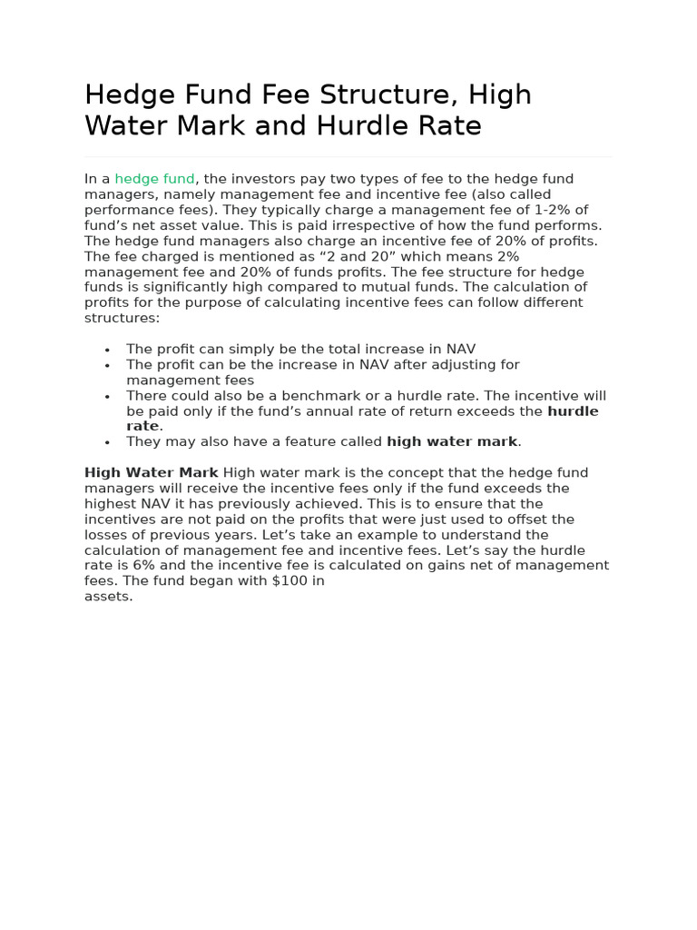 Hedge Fund Fee Structure | PDF