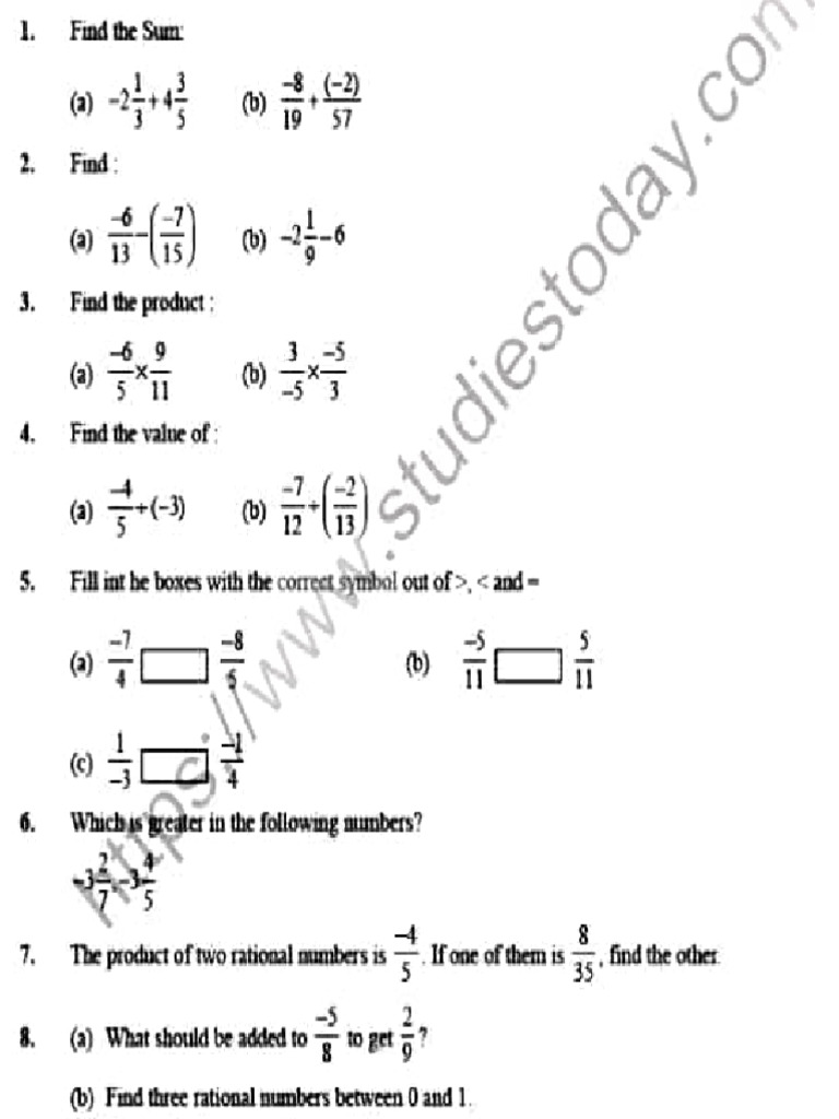 practice sheet on rational numbers | PDF