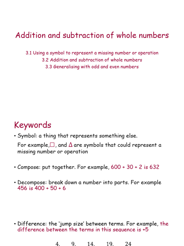 Addition and Subtraction of Whole Numbers | PDF