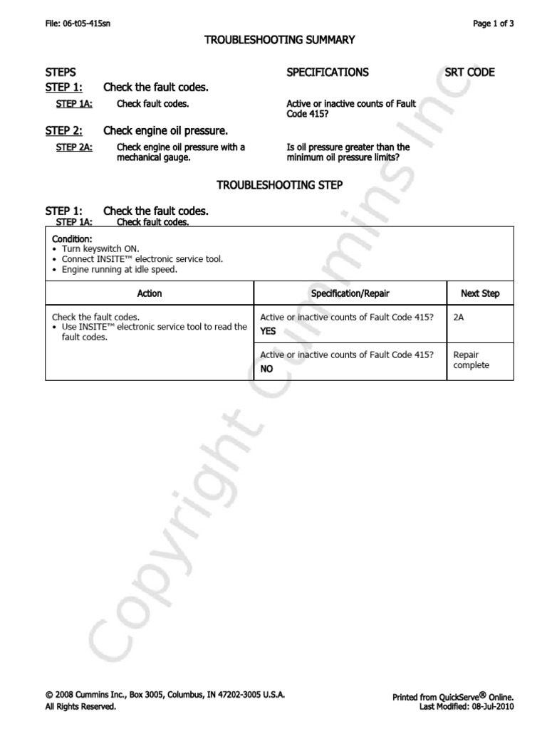 06-t05-415sn Engine Oil Rifle Pressure - Data Valid but Below Normal ...