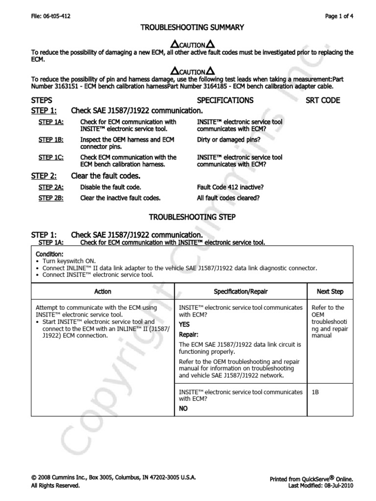 06-t05-412 SAE J1587 or J1922 Data Link - Can Not Transmit | PDF ...