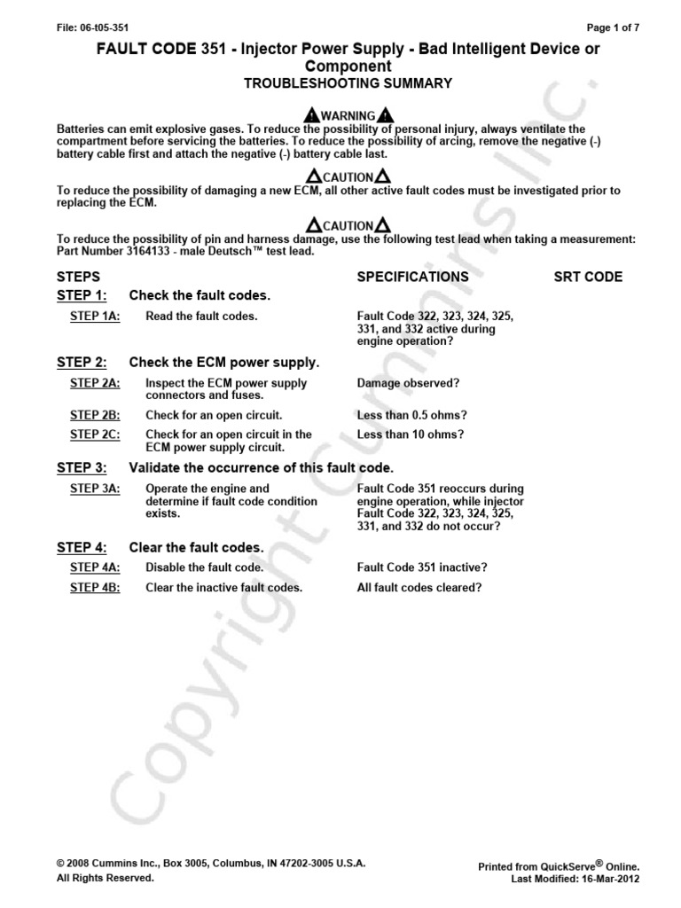 06-t05-351 Injector Power Supply - Bad Intelligent Device or Component | PDF | Electrical ...
