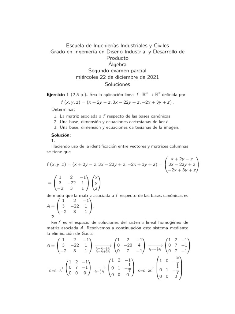 Examen Parcial 2 Algebra Disenho 2122 v2 | PDF | Valores propios y vectores propios | Matriz ...