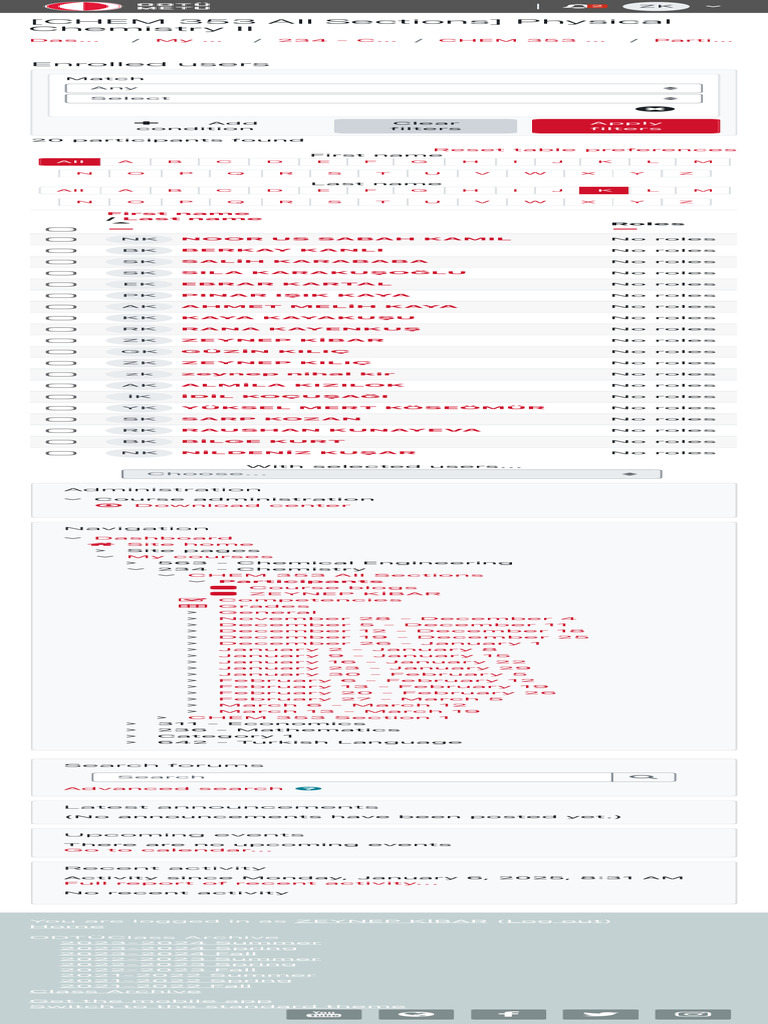 CHEM 353 All Sections Participants 2024-2025FALL | PDF