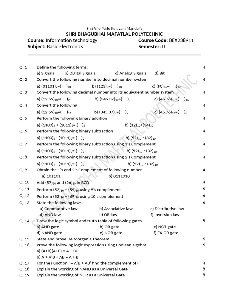 Digital Electronics Question Bank PT2 2025 | PDF | Logic Gate | Mathematics