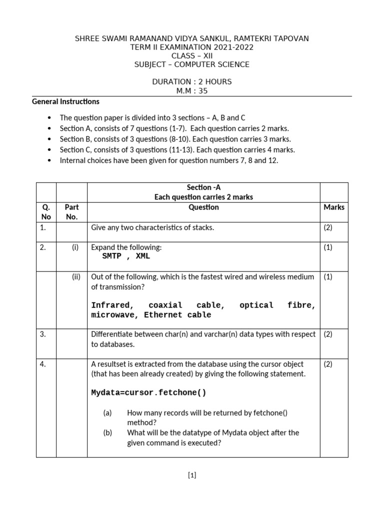 12 CS TERM 2 | PDF | Computer Network | Telecommunications