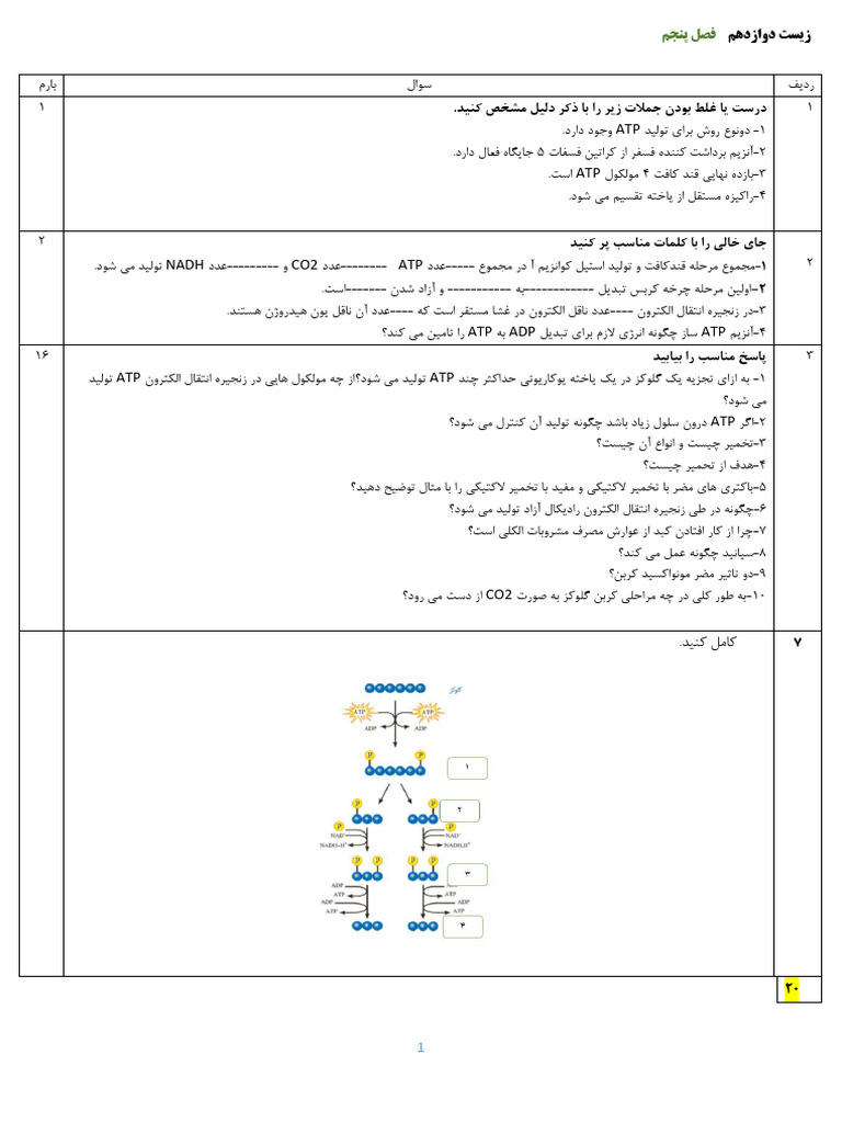 Soalemtehani Zist 12 Fasl5 4 Nomreyar | PDF