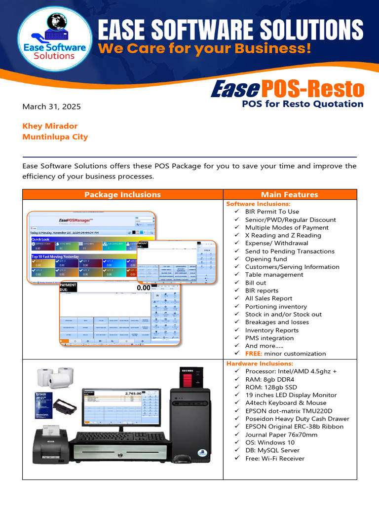 Pos For Resto Quotation (Khey Mirador) | PDF | Point Of Sale | Fee