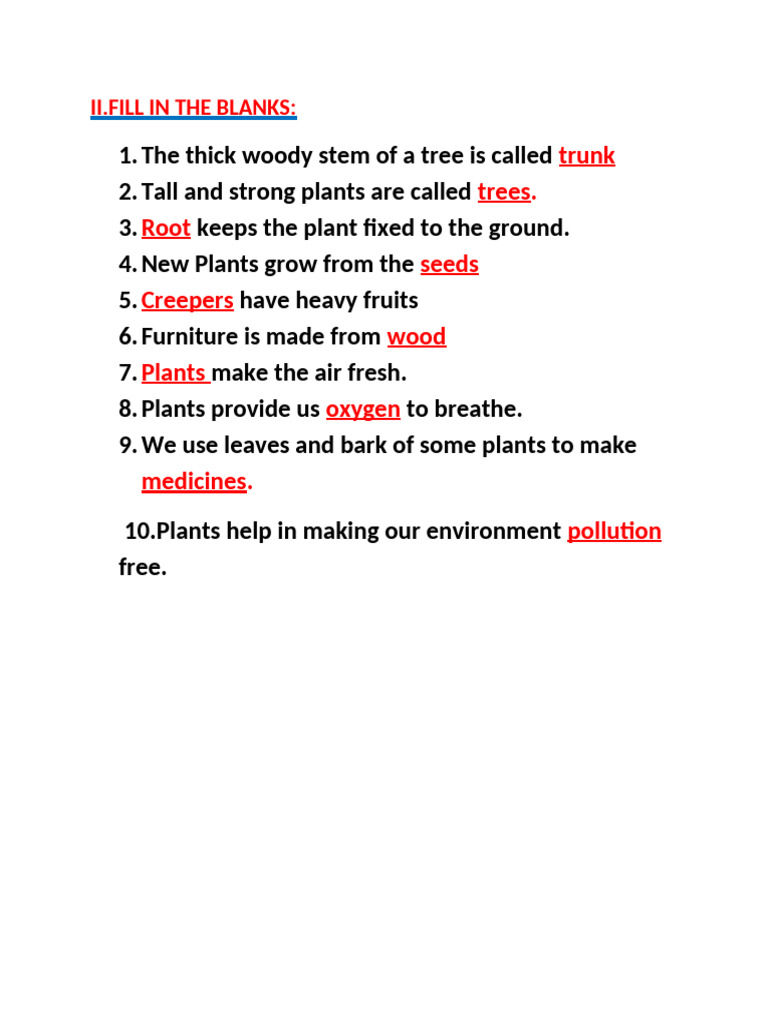 Iis W Plant Fill in The Blanks - Plants | PDF