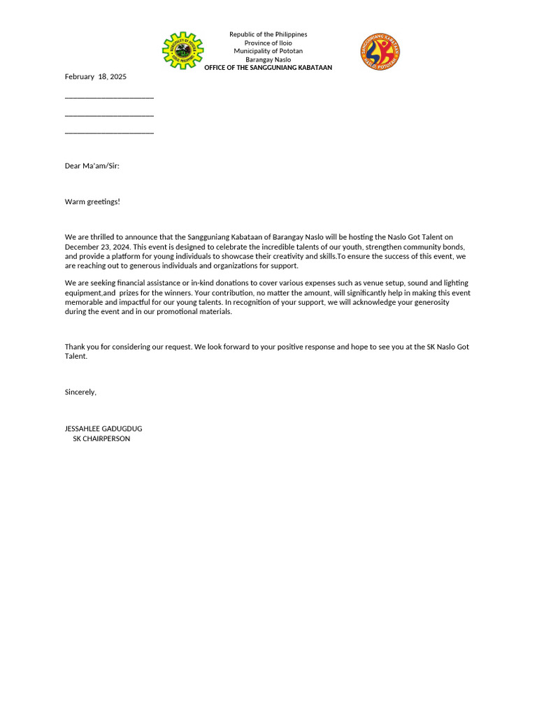 SK Solicitation Letter | PDF