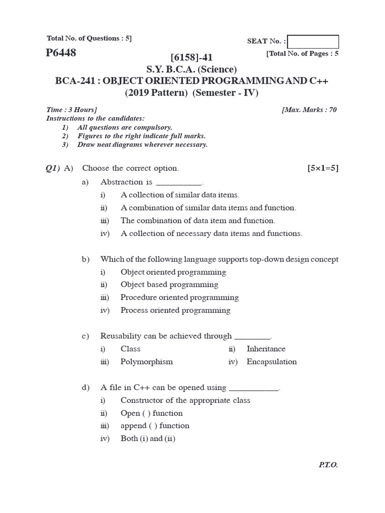 BCA SEM4 OCT 2023 Question Papers | PDF | C++ | System