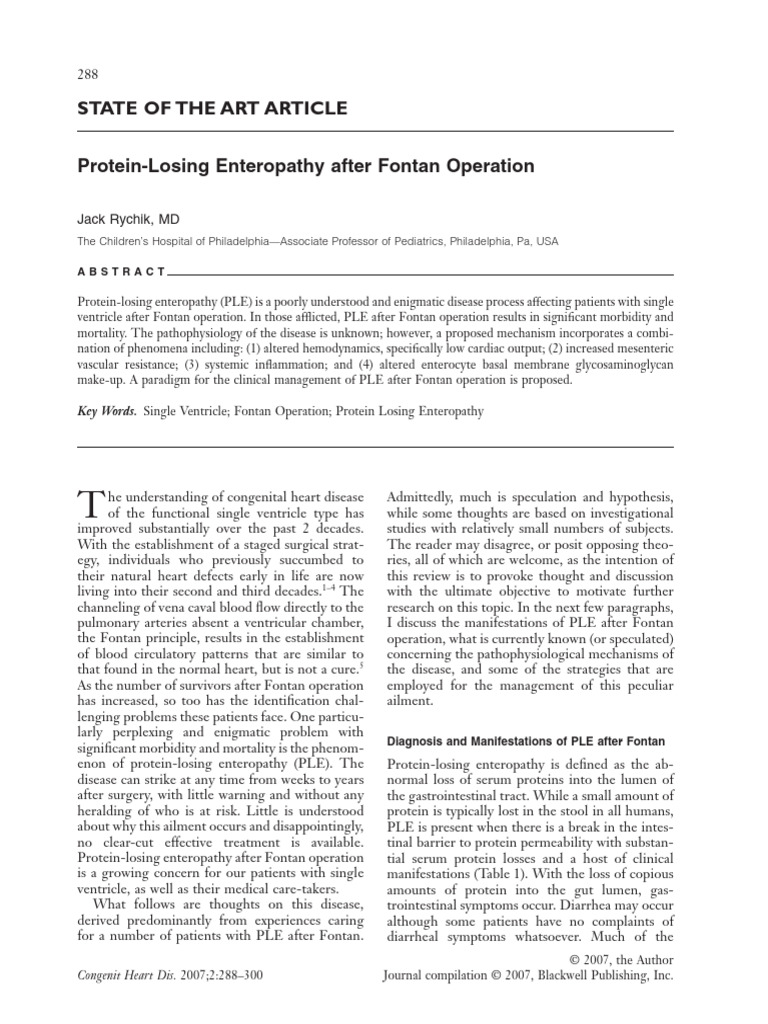 Protein-Losing Enteropathy After Fontan Operation | PDF | Medical ...