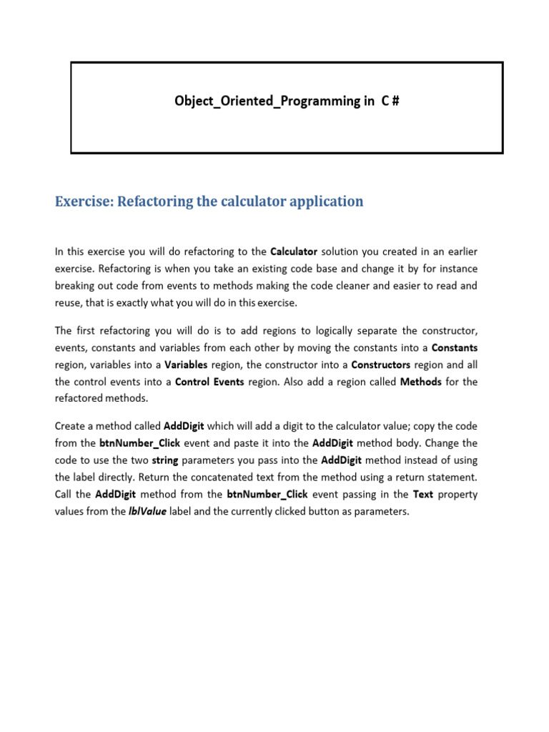 Exercise Refactoring Calculator | PDF | Parameter (Computer Programming) | Constructor (Object ...