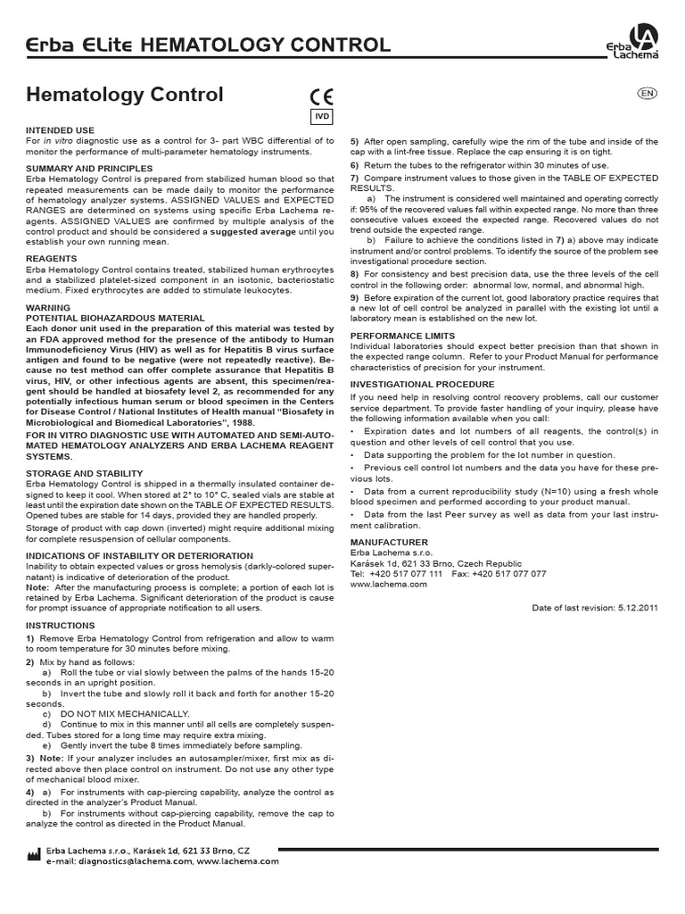 Hematology Control - Insert - en | PDF | Infection | Immunology