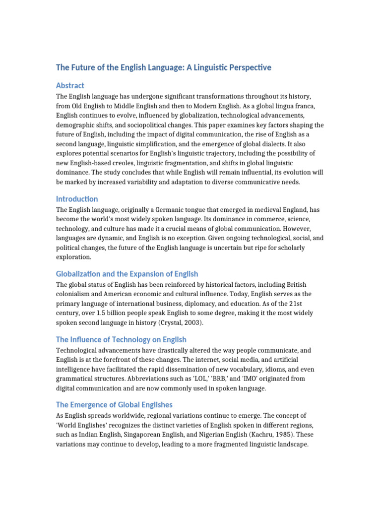 Future Trends in English Language Evolution | PDF | English Language ...