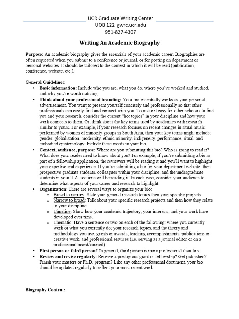 Crafting an Effective Academic Bio | PDF | Thesis | Liberal Arts Education