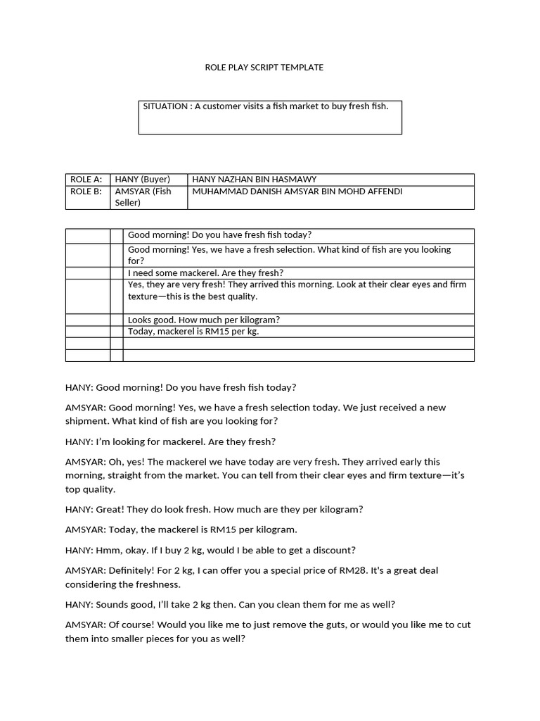 Buyer-Seller Fish Market Role Play | PDF