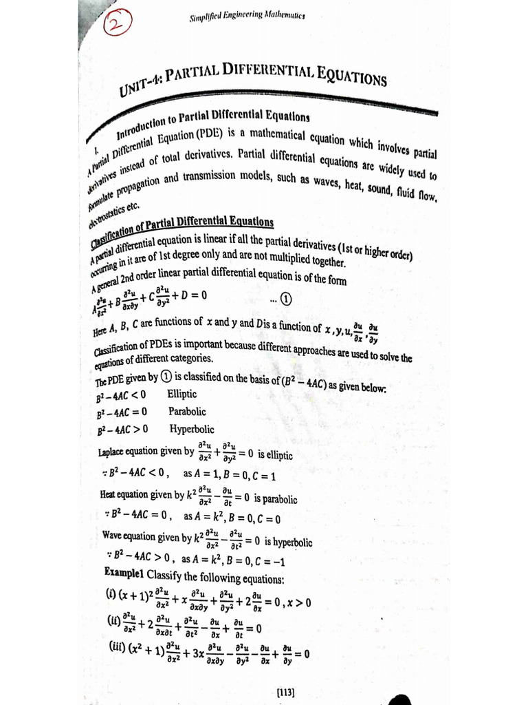Lecture II Classification of Partial Differential Equations, Laplace Equations and Solving ...