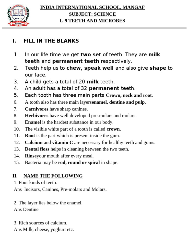 Iis W L-9. Teeth and Microbes Class 4 | PDF