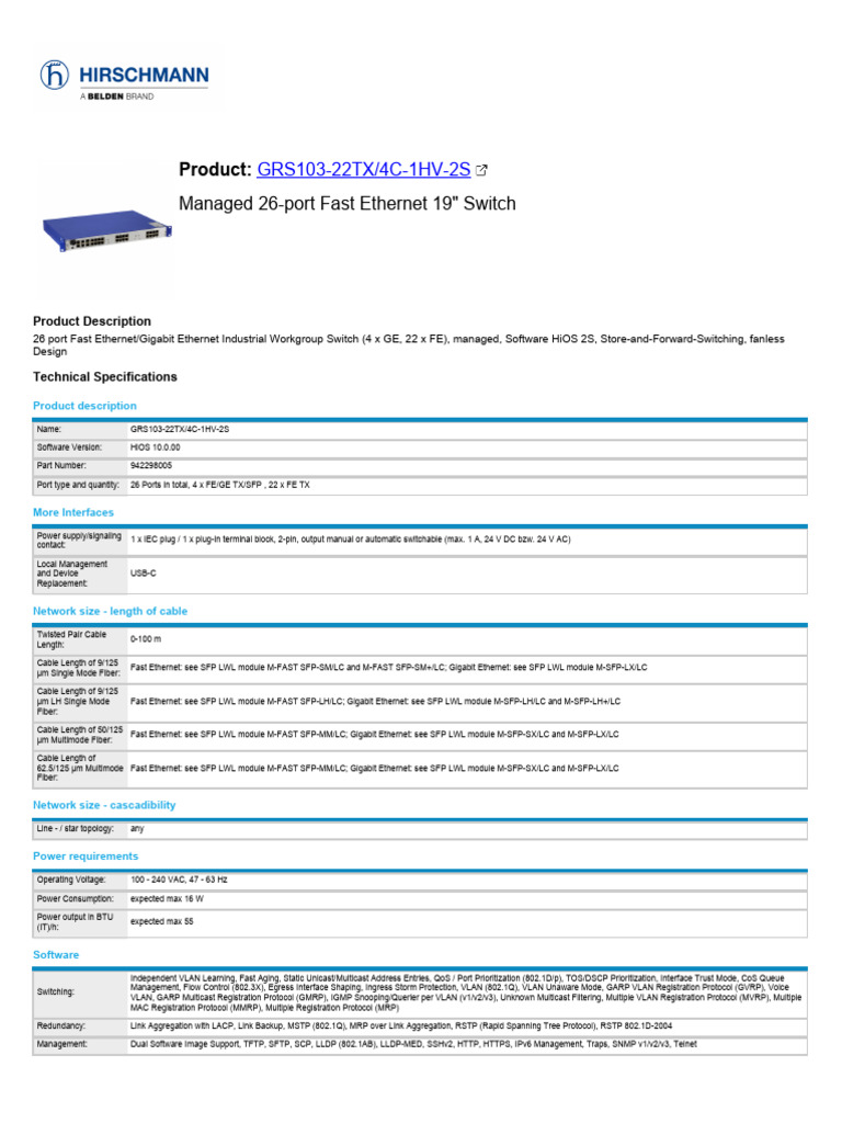 GRS103 22TX4C 1HV 2S - Techdata | PDF | Ethernet | Specification ...