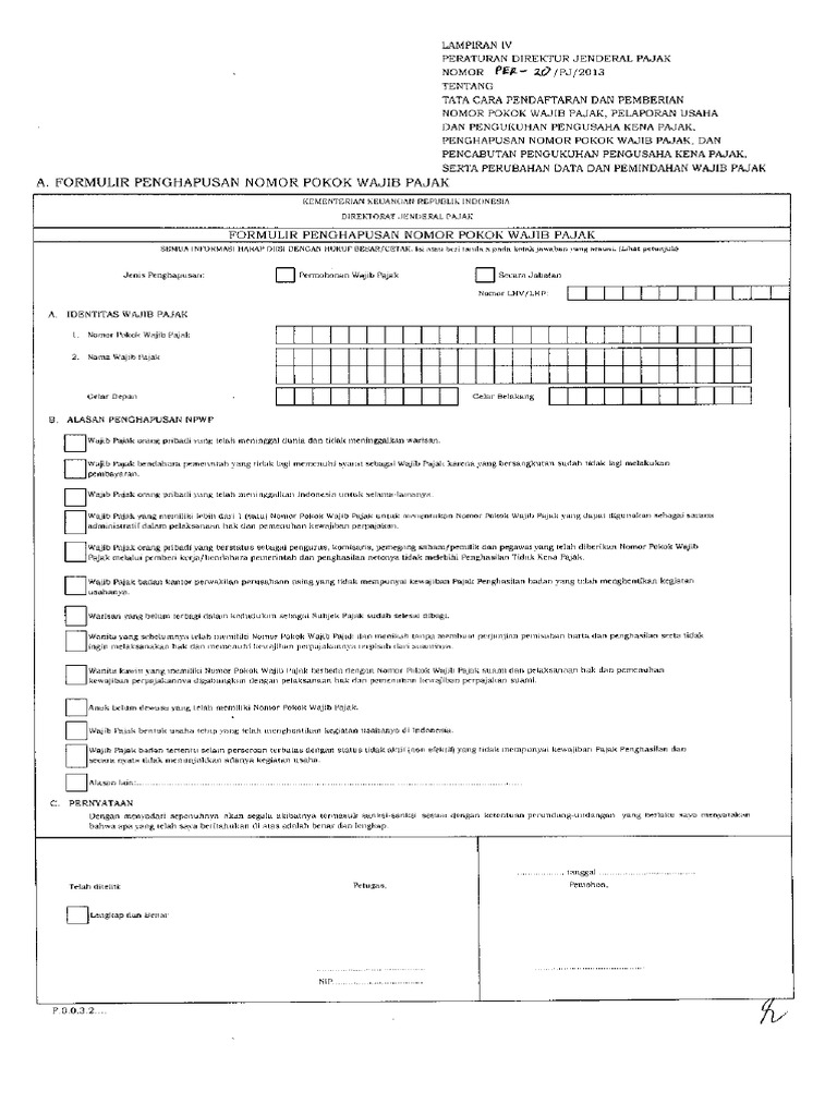 Formulir Permohonan Penghapusan NPWP | PDF