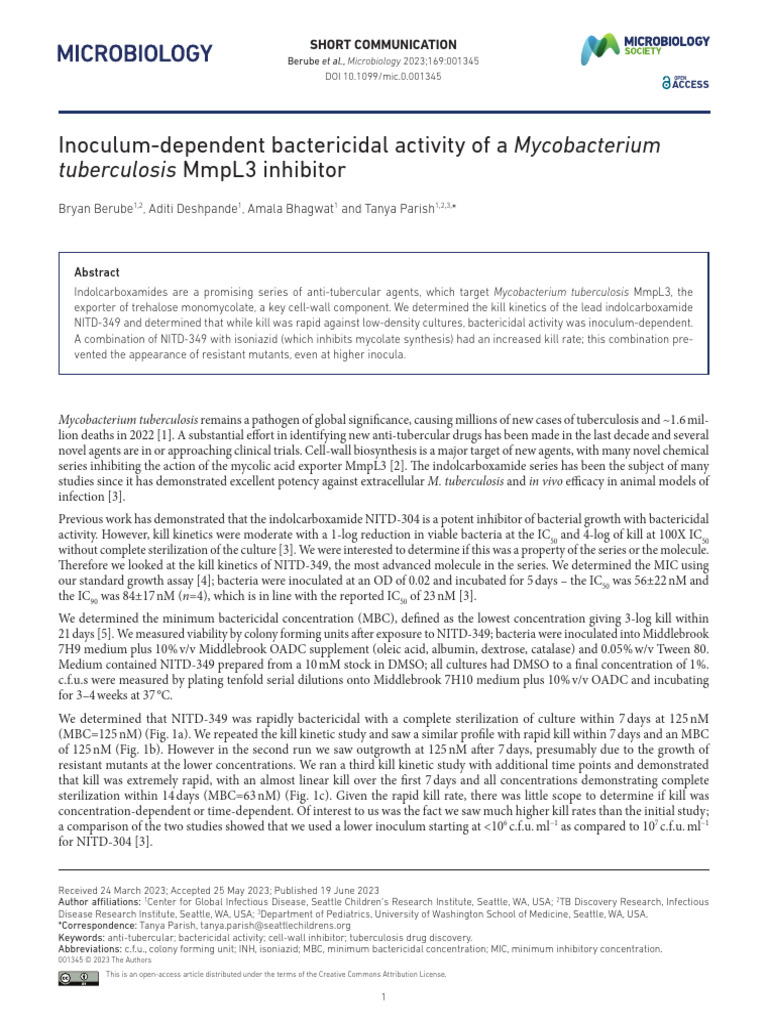 Inoculum-Dependent Bactericidal Activity of A Mycobacterium ...