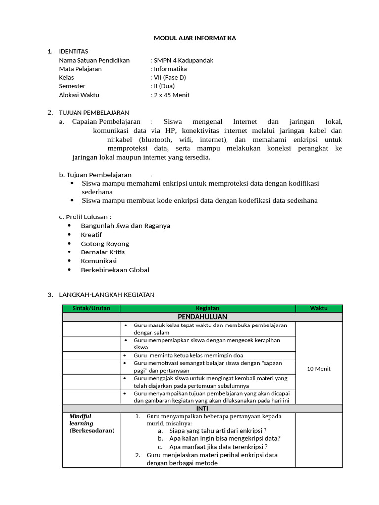 Modul Ajar Informatika Kelas 7 SM 2 Tahun 2025 | PDF