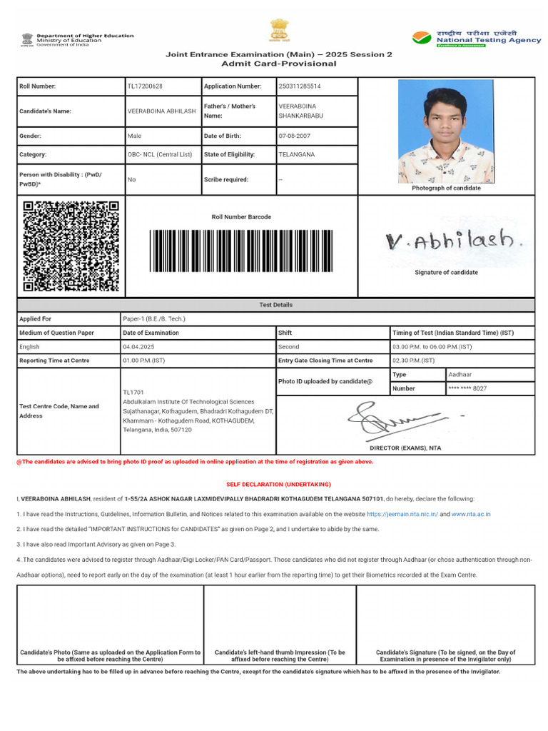 Application Details for NTA 250311285514 | PDF