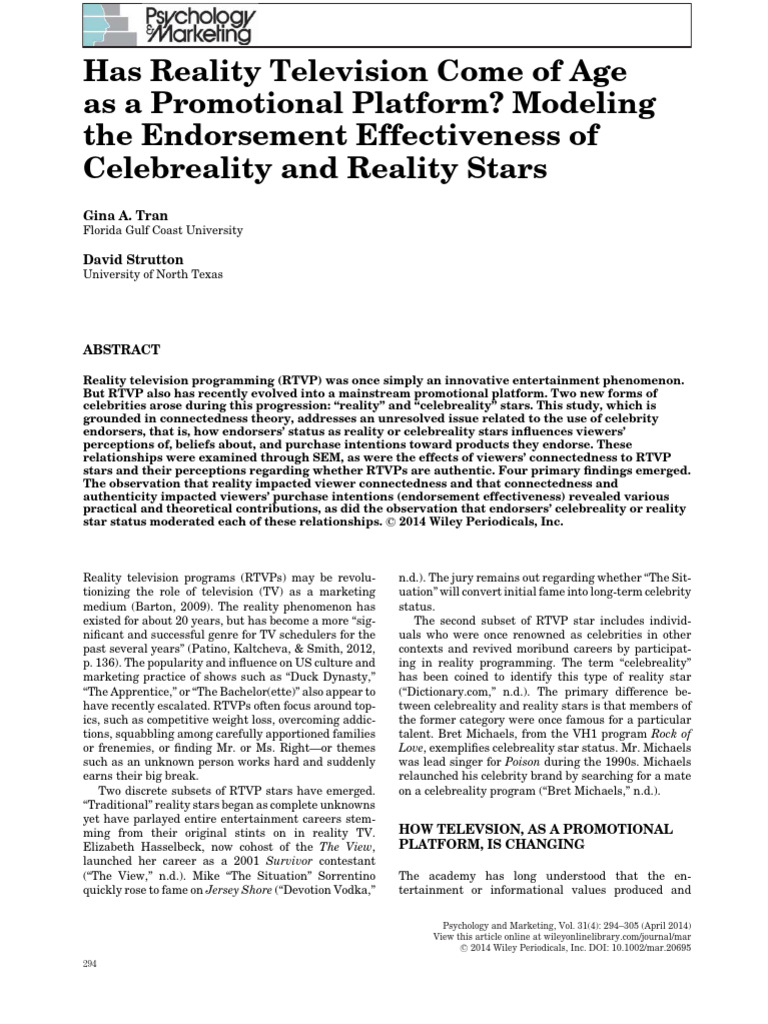 Has Reality Television Come of Age As A Promotional Platform | PDF ...