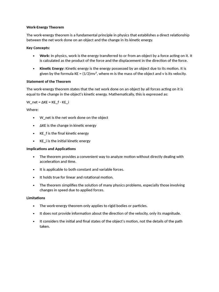 Work Energy Theorem | PDF