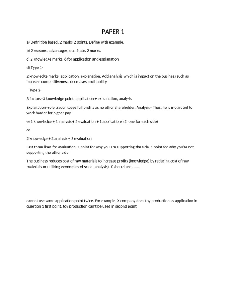 Business Studies Paper 1 Format | PDF