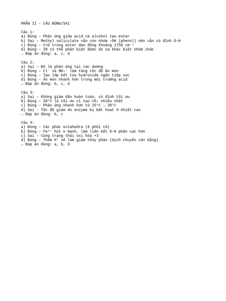 Dap An de 90 Hoa 2025 Phan II | PDF