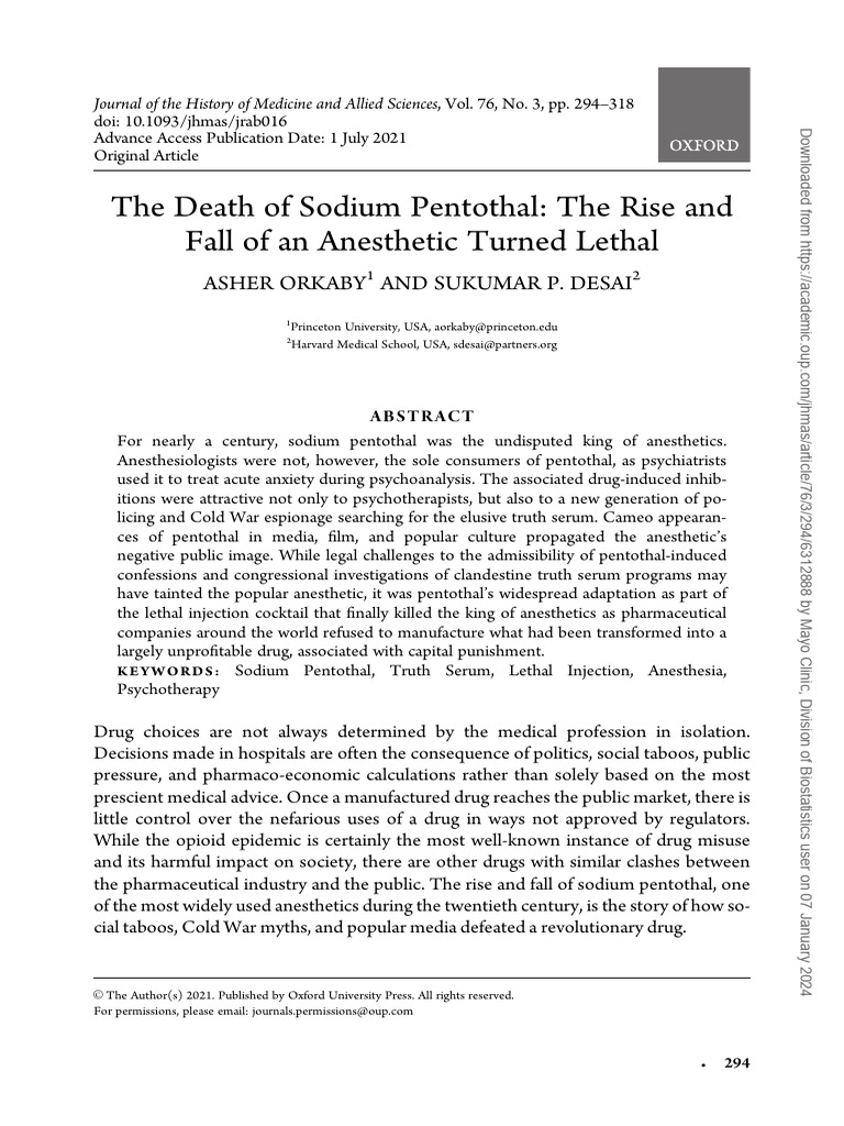 The Death of Sodium Pentothal: The Rise and Fall of an Anesthetic ...
