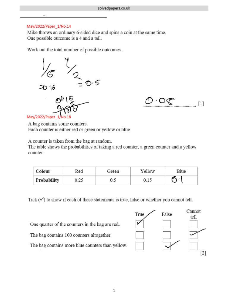 2022 17-Probability-Checkpoint Sec 1-Mathematics | PDF | Mathematics | Science