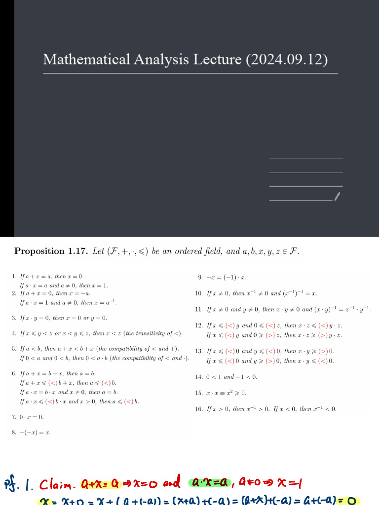 Mathematical Analysis Lecture 20240912 - 241019 - 113935 | PDF | Mathematics | Field (Mathematics)