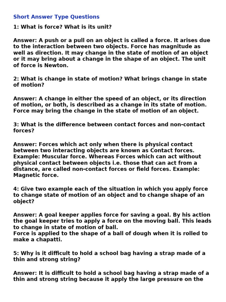 Class 8 Force and Pressure | PDF | Force | Friction