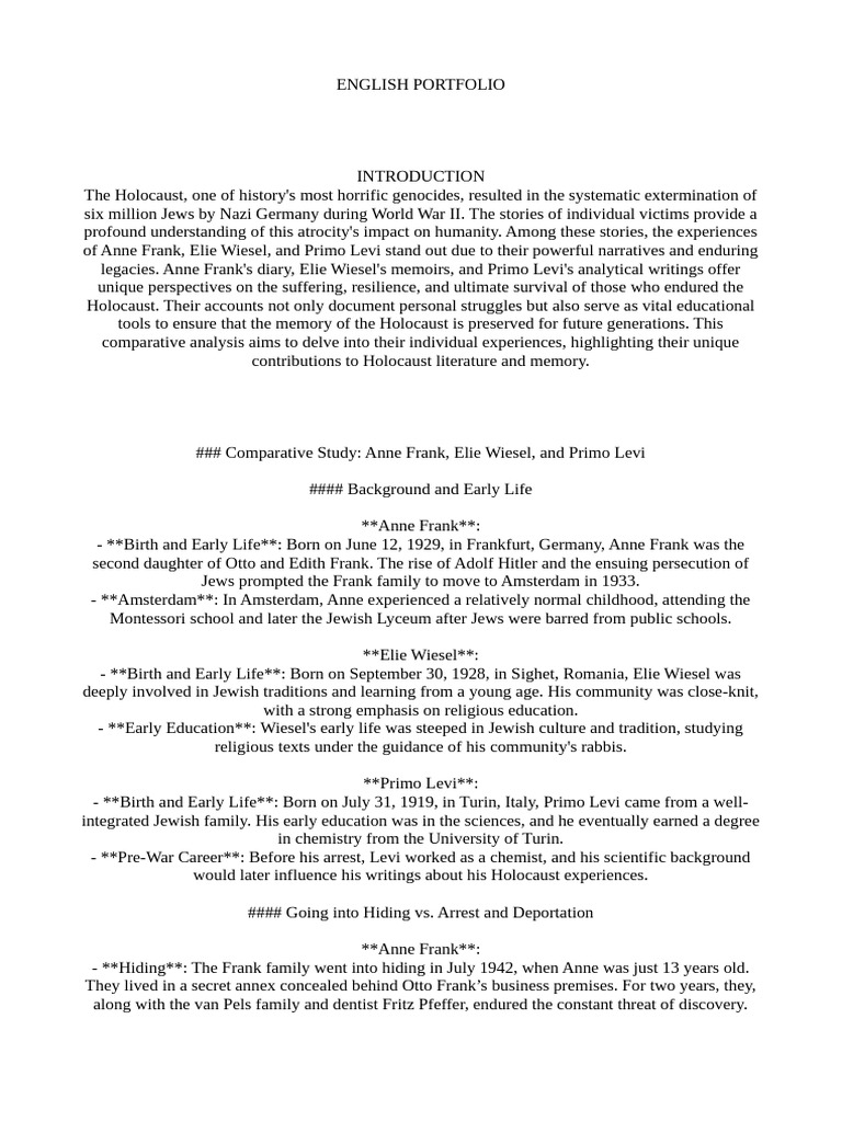 Anne Frank and Elie Wiesel: A Comparison | PDF | Anne Frank | Auschwitz ...