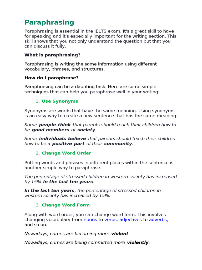 Paraphrasing (Duyen IELTS) | PDF | Adjective | Linguistic Morphology