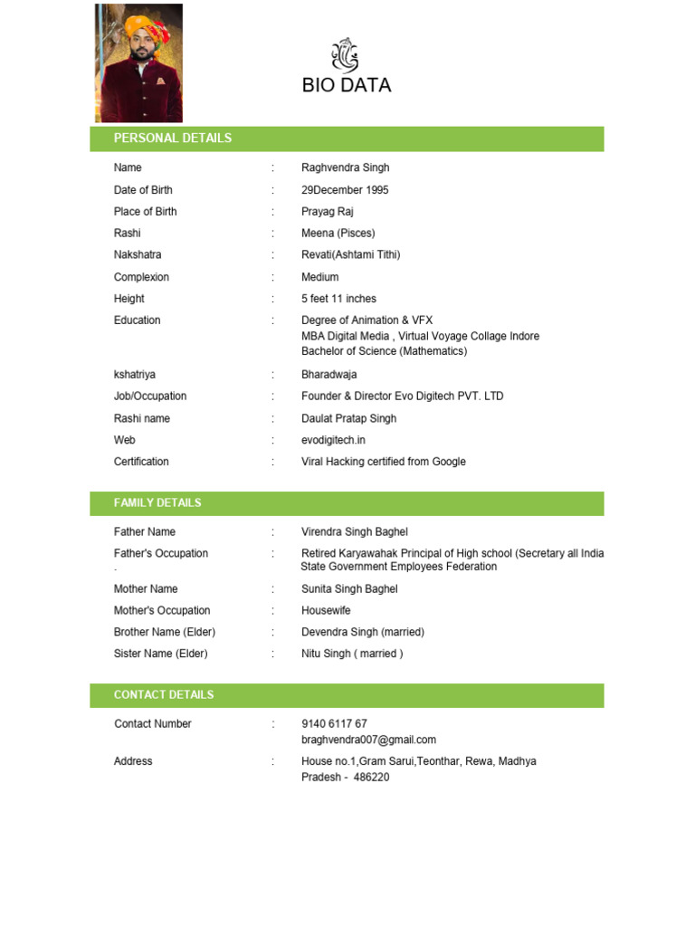 Raghvendra Singh Biodata | PDF