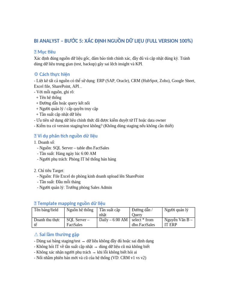 BI Analyst Buoc 05 Xac Dinh Nguon Du Lieu FULL | PDF