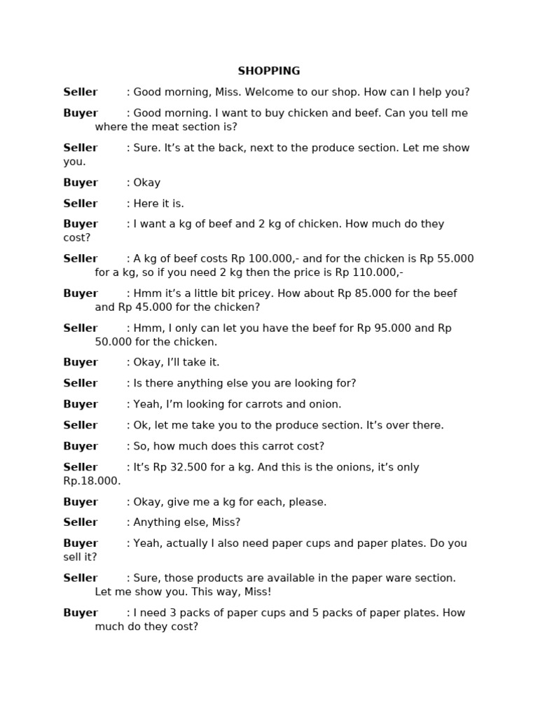 Grocery Shopping Dialogue Example | PDF