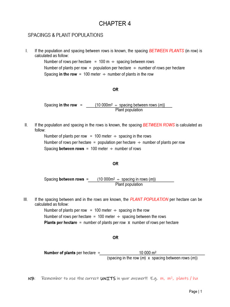 Plant Spacing and Population Calculations | PDF | Botany | Pest (Organism)