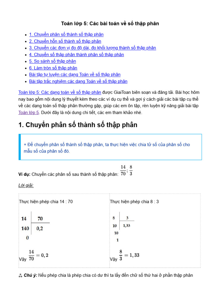 Cac Dang Toan Ve So Thap Phan Lop 5 | PDF