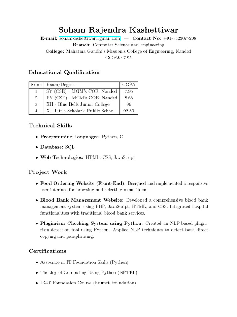 Latex 1 Resume | PDF