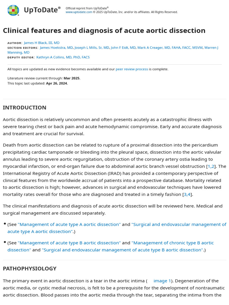 Clinical Features and Diagnosis of Acute Aortic Dissection - UpToDate ...