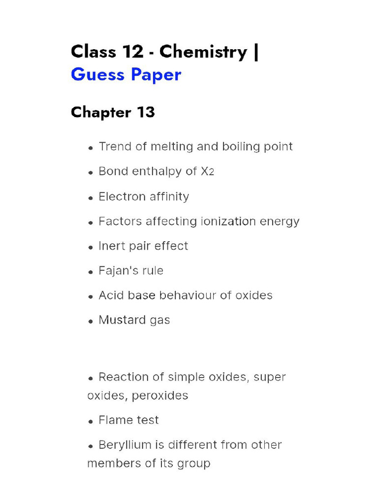 Chemistry Guess Paper 2nd Year | PDF